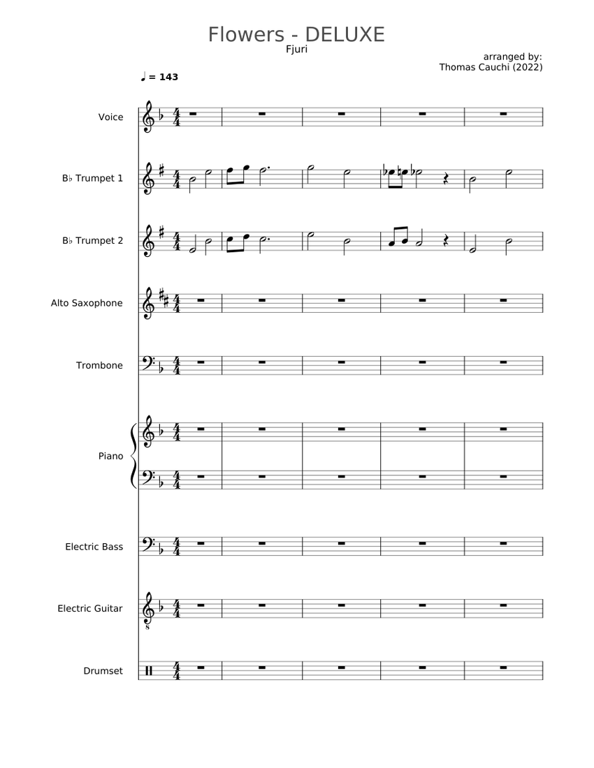 Flowers - Deluxe (arr. Thomas C) Sheet music for Piano, Trombone ...