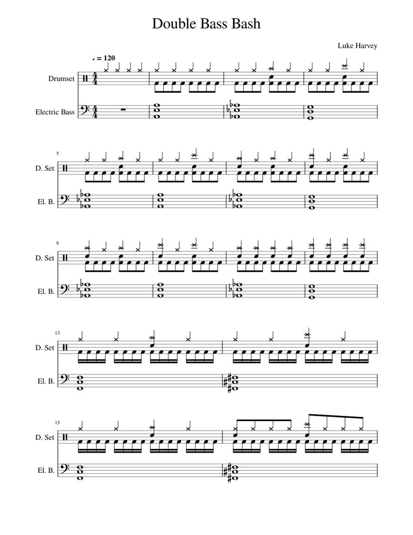 DoubleBassBashWithBassGuitar Sheet Music for Bass guitar, Drum group ...
