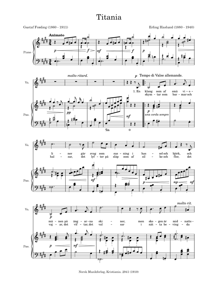 Titania Sheet music for Piano, Vocals (Piano-Voice) | Musescore.com