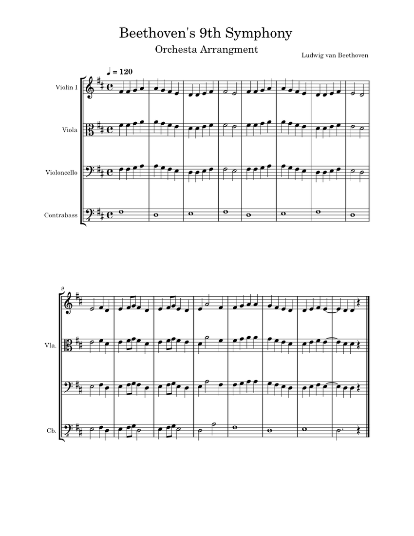 Symphony No.9, Op.125 – Ludwig van Beethoven Beethoven's 9th Symphony Sheet Music for Contrabass ...