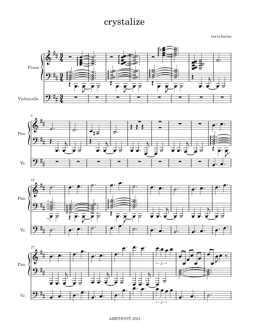 Crystalize Sheet music for Piano, Cello (Mixed Duet) | Musescore.com