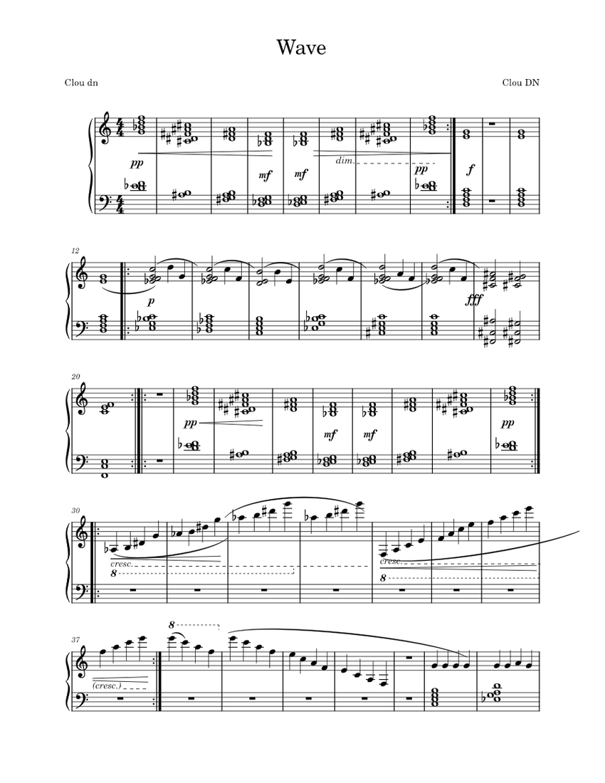 Wave notes Clou Dn Sheet music for Piano (Solo) Easy | Musescore.com