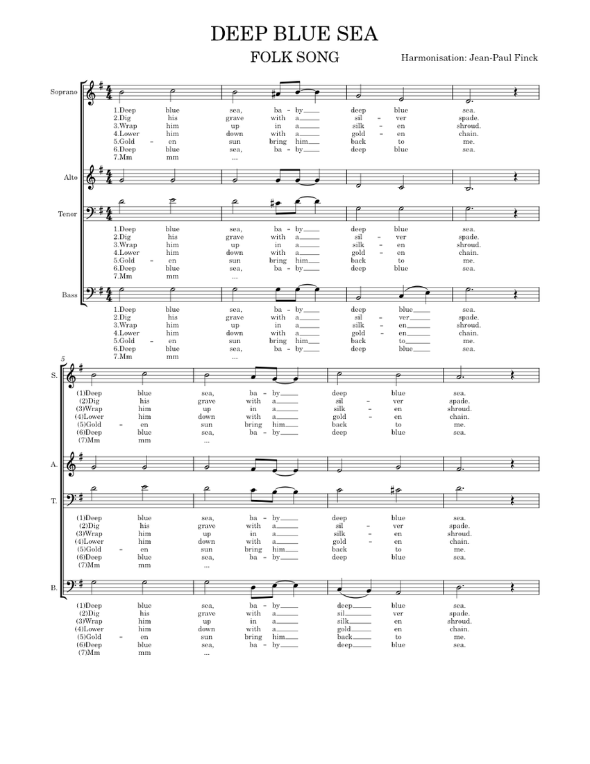 Deep Blue Sea – Misc Traditional Sheet Music for Soprano, Alto, Tenor ...