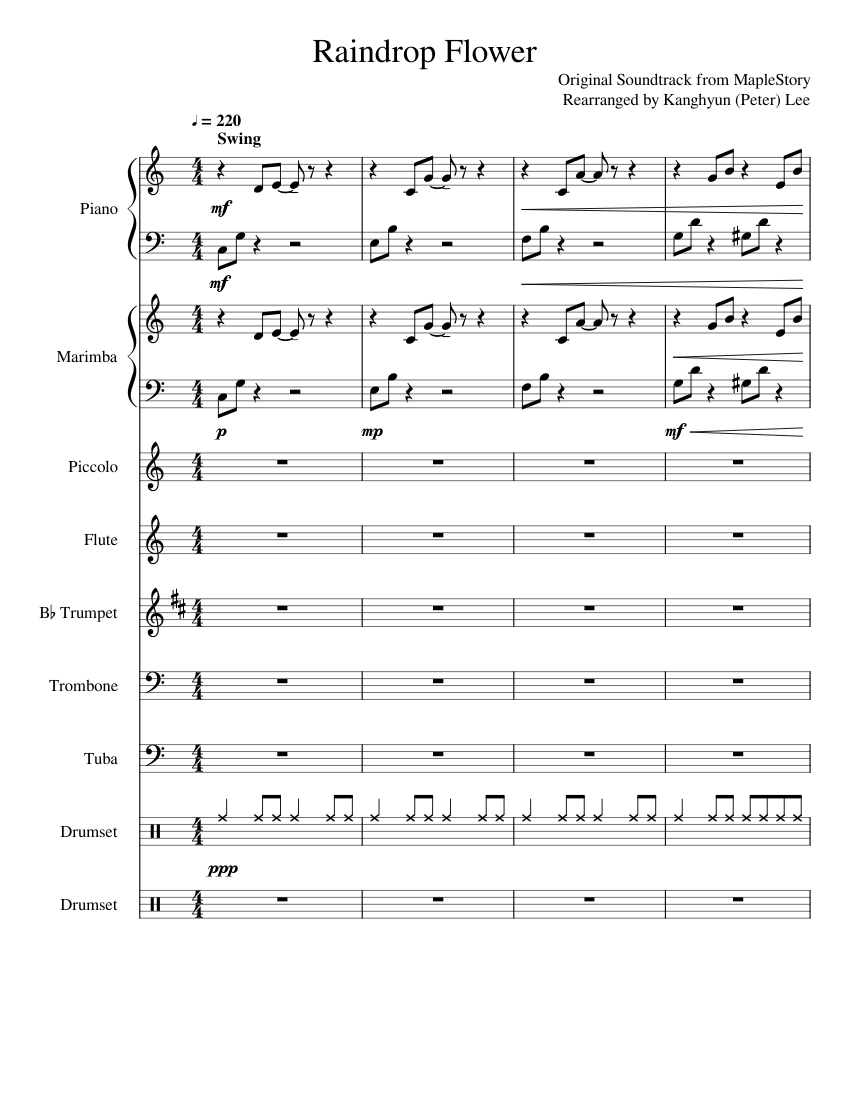 Raindrop Flower from MapleStory Sheet Music for Piano, Trombone, Tuba ...