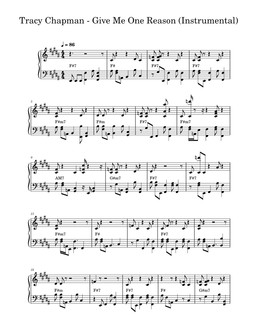 Give Me One Reason – Tracy Chapman Sheet Music for Piano (Solo ...