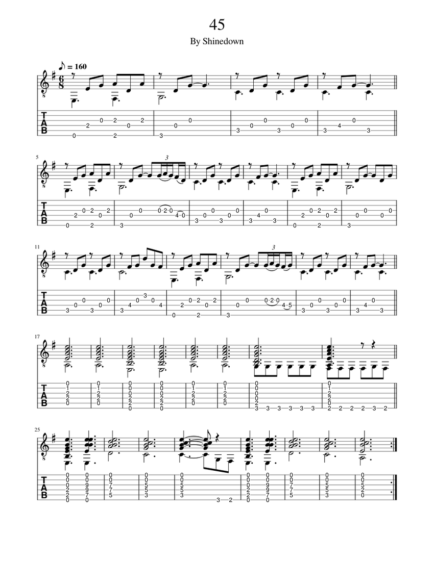 45 - by Shinedown Sheet Music and Tab for Guitar (Solo) | MuseScore.com