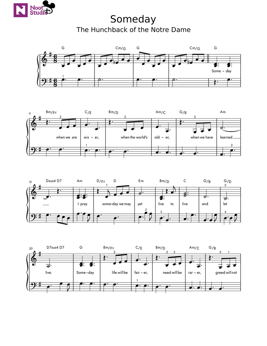 Someday by Alan Menken Sheet music for Piano (Solo) Easy | Musescore.com