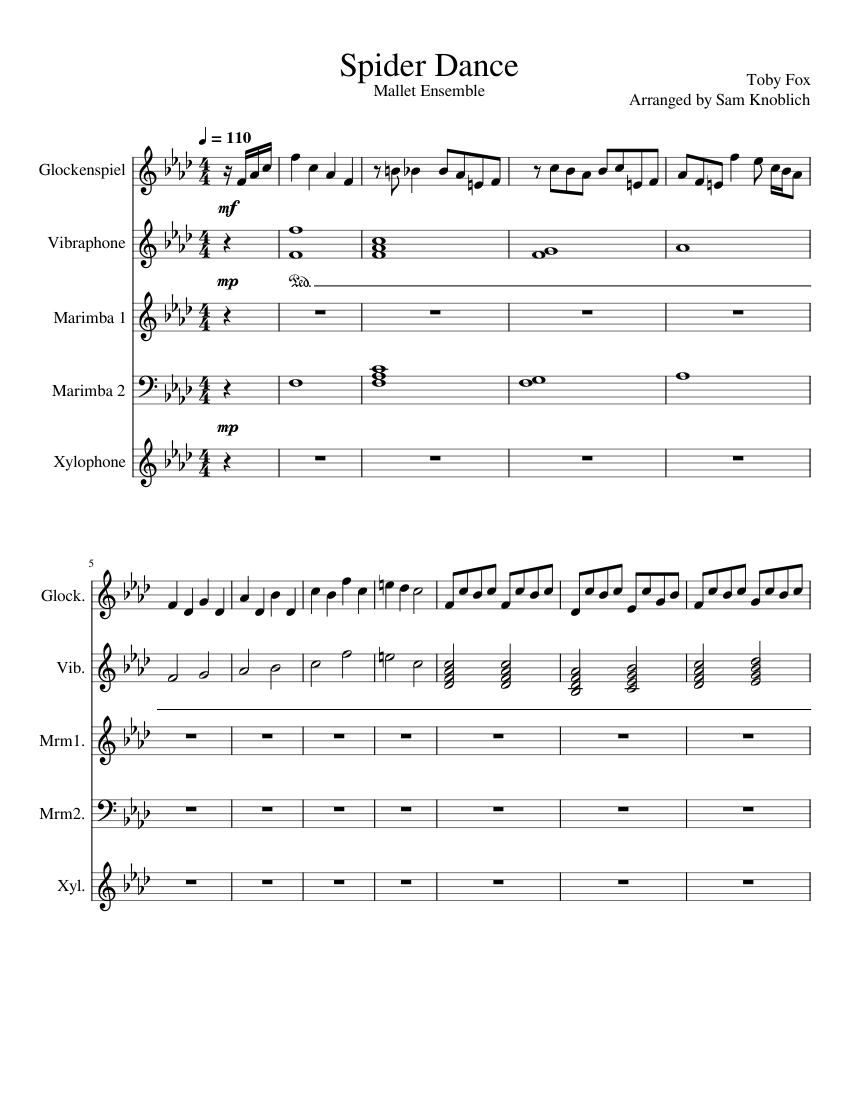 Spider Dance Small Percussion Ensemble Sheet music for Vibraphone, Glockenspiel, Marimba ...