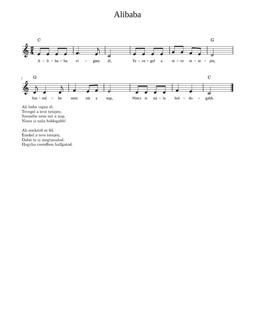Alibaba Sheet Music with Chords for Piano (Solo) easy | MuseScore.com