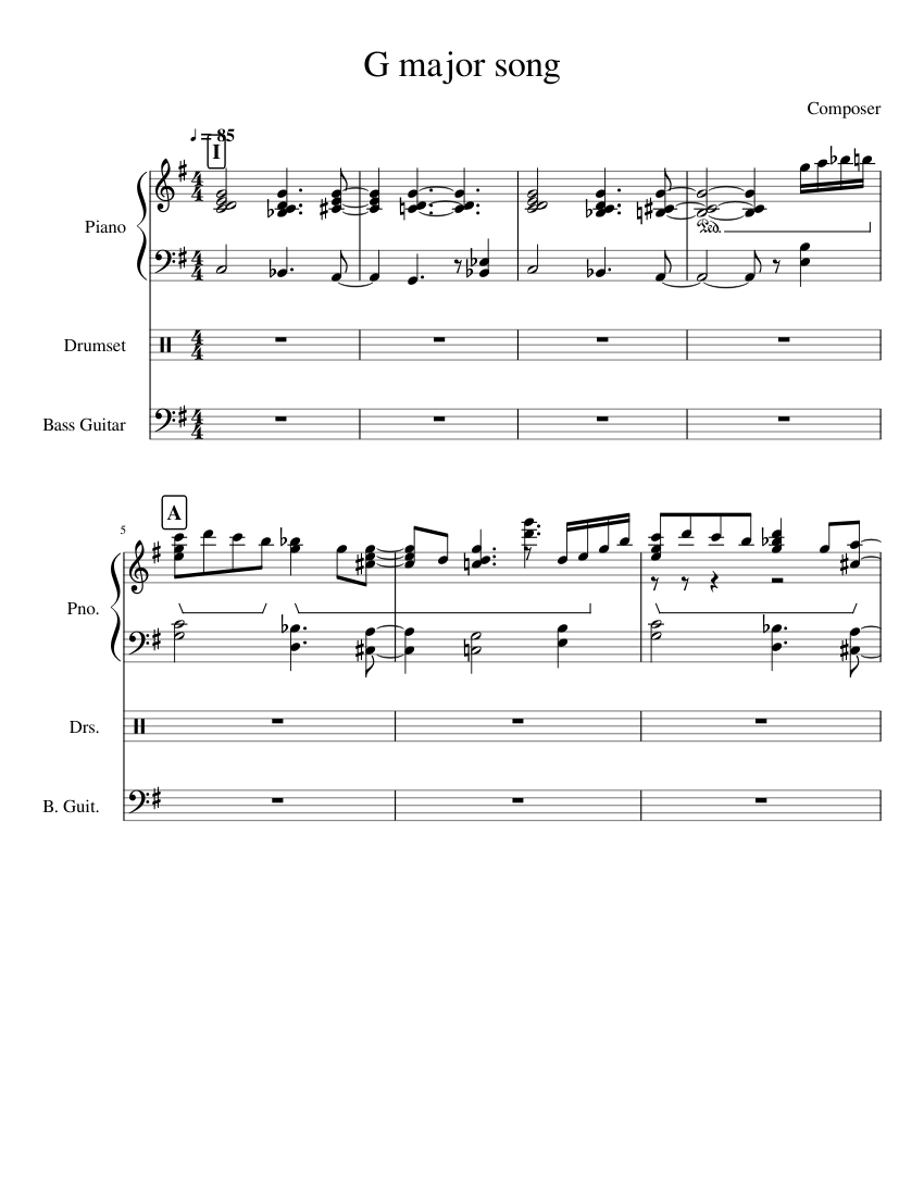 G Major Song Sheet music for Piano, Bass guitar, Drum group (Mixed Trio ...