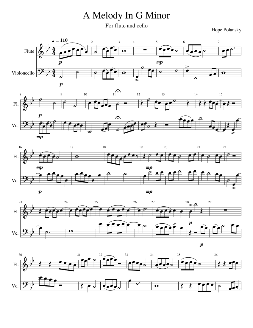 Melody In G minor Sheet music for Flute, Cello (Mixed Duet) | Musescore.com