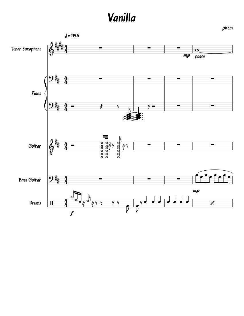vanilla Sheet music for Piano, Saxophone tenor, Guitar, Bass guitar ...