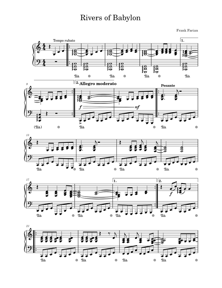 Rivers of Babylon – Franck Farian Sheet Music for Piano (Solo ...