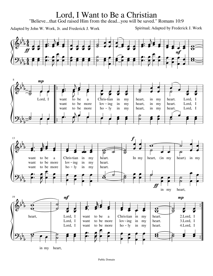 Lord, I Want to Be a Christian Sheet Music for Piano (Solo) easy ...