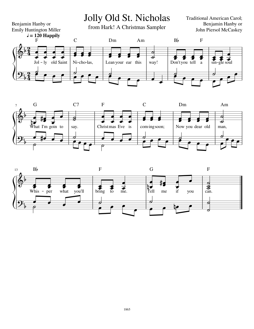 Jolly Old St. Nicholas Sheet Music with Chords for Piano (Solo) Easy ...