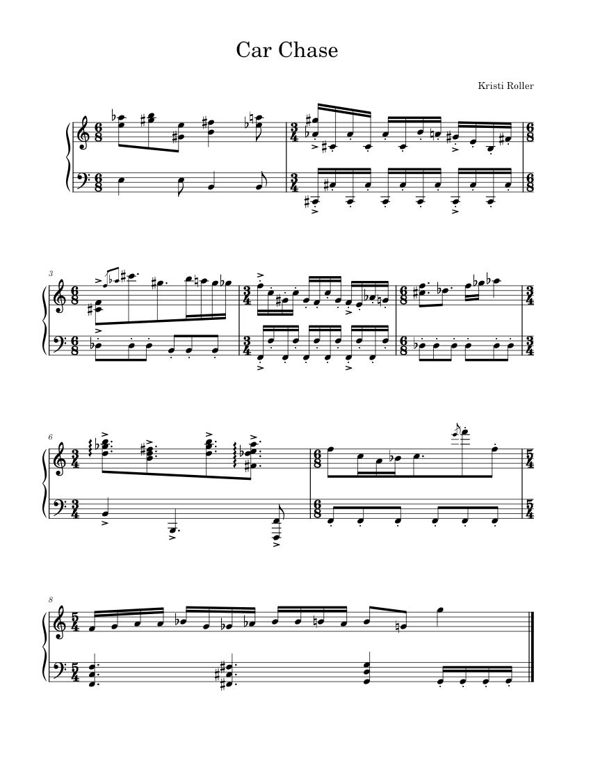 Car Chase Sheet Music for Piano (Solo) | MuseScore.com