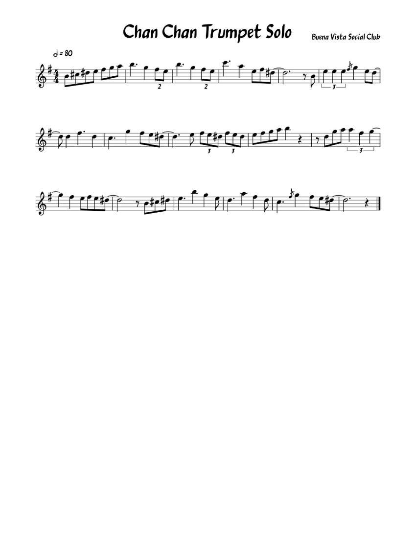 Chan Chan Trumpet Solo Sheet Music for Trumpet in b-flat (Solo ...
