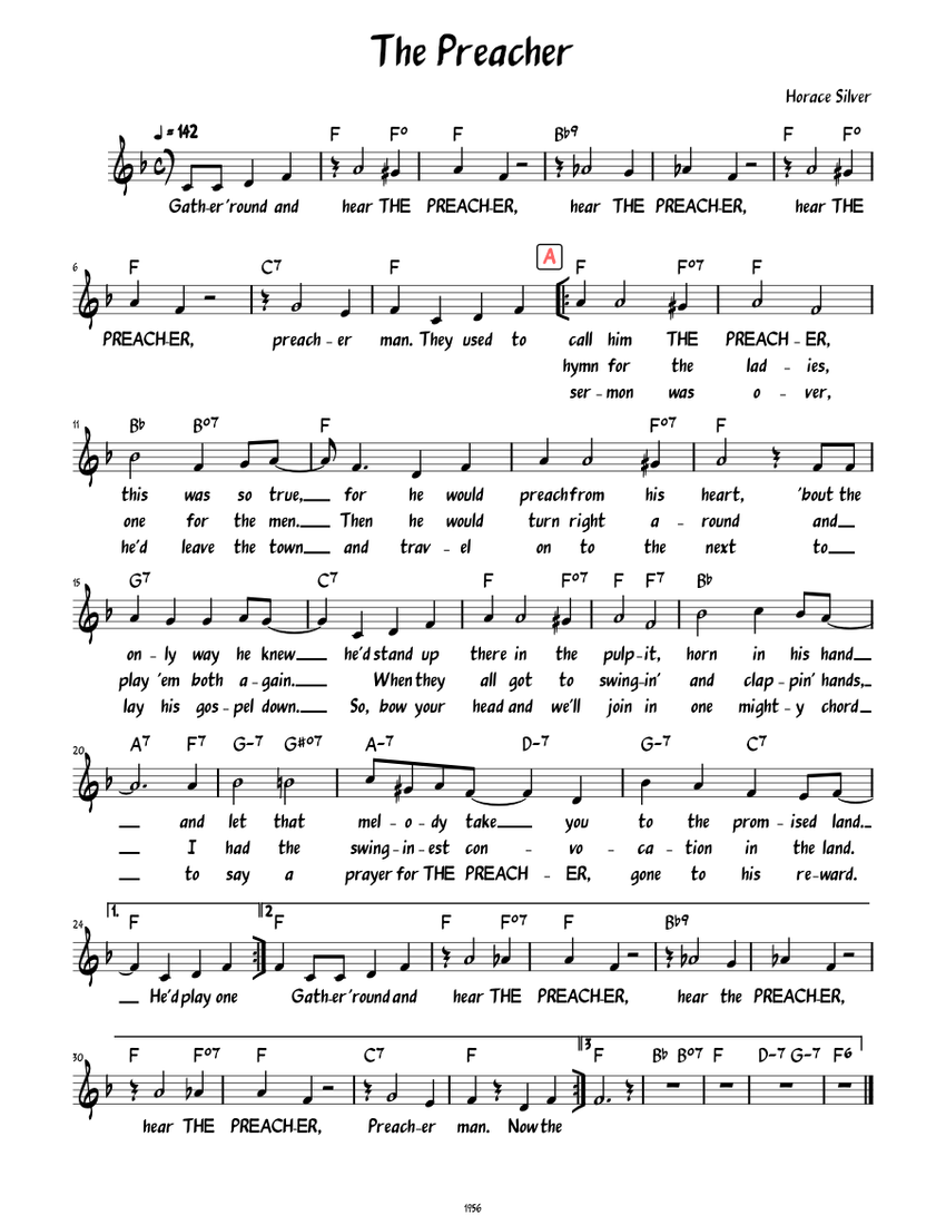 The Preacher (Lead sheet with lyrics ) Sheet Music with Chords for ...
