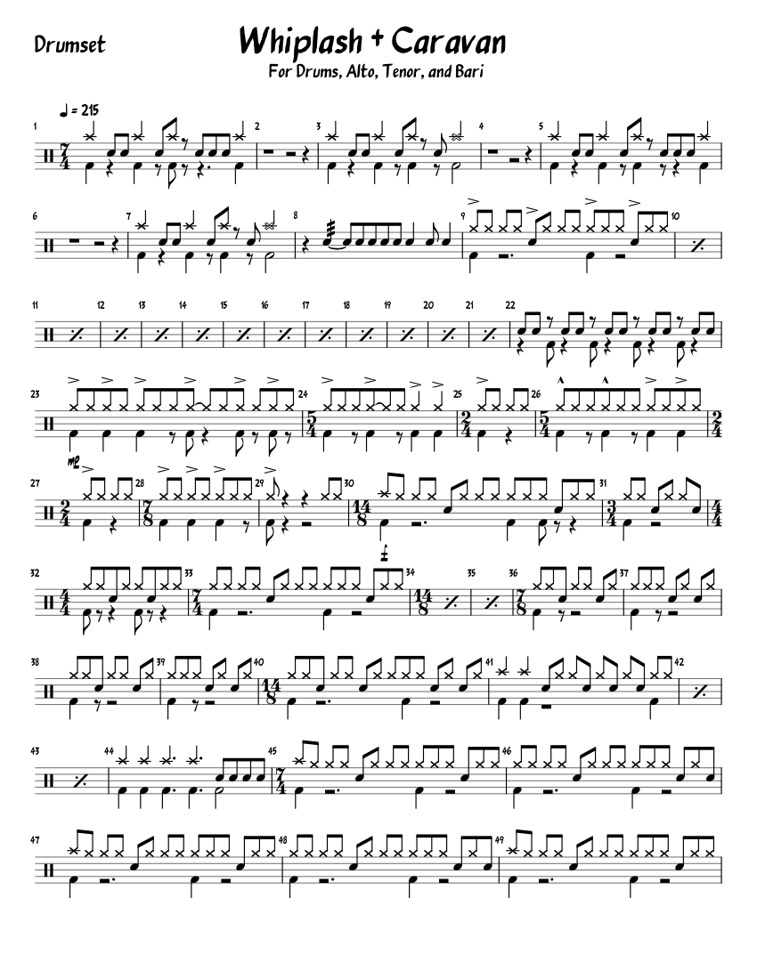 Whiplash Caravan Drumset Sheet Music for Drum group (Solo) | MuseScore.com