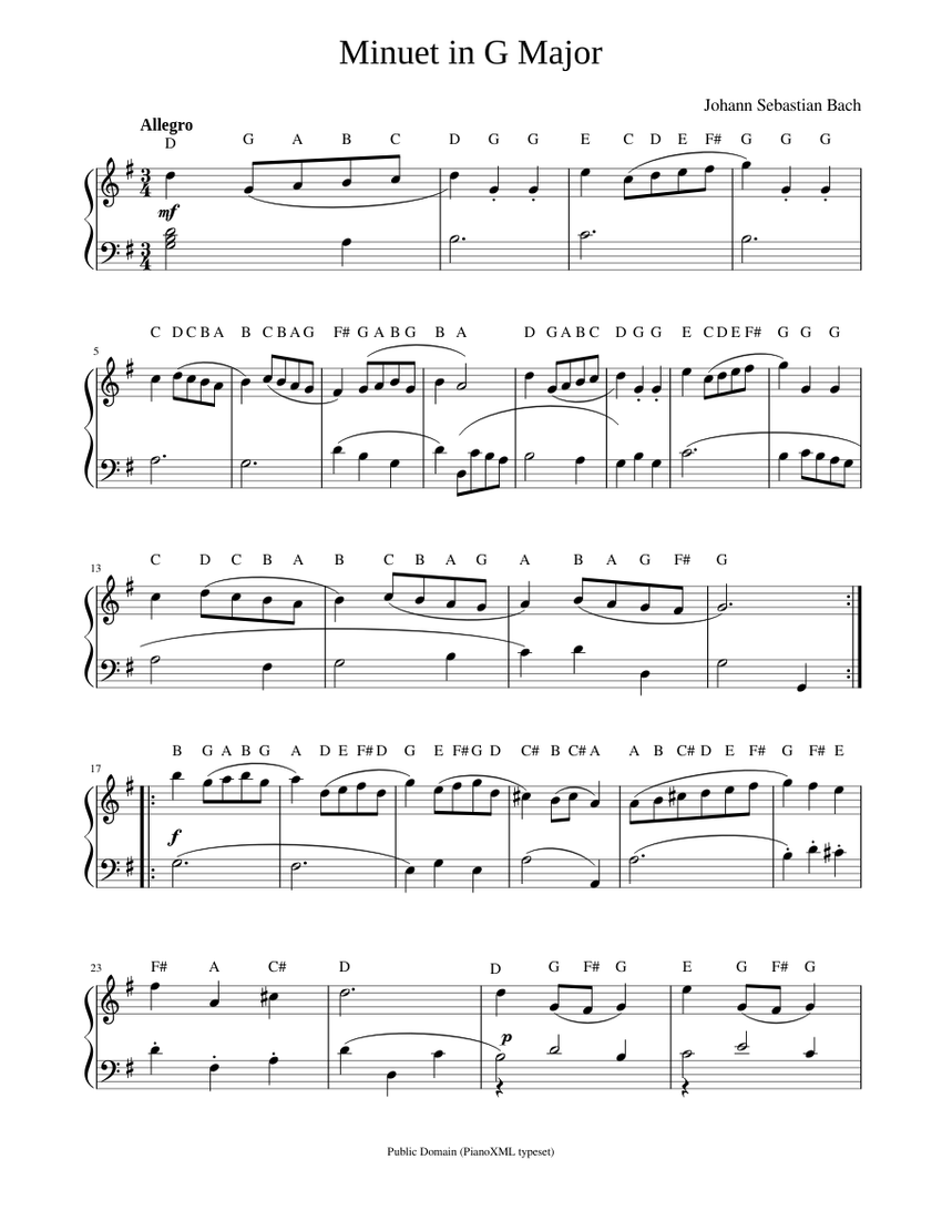 Minuet in G Major, Bach Sheet music for Piano (Solo) Easy | Musescore.com