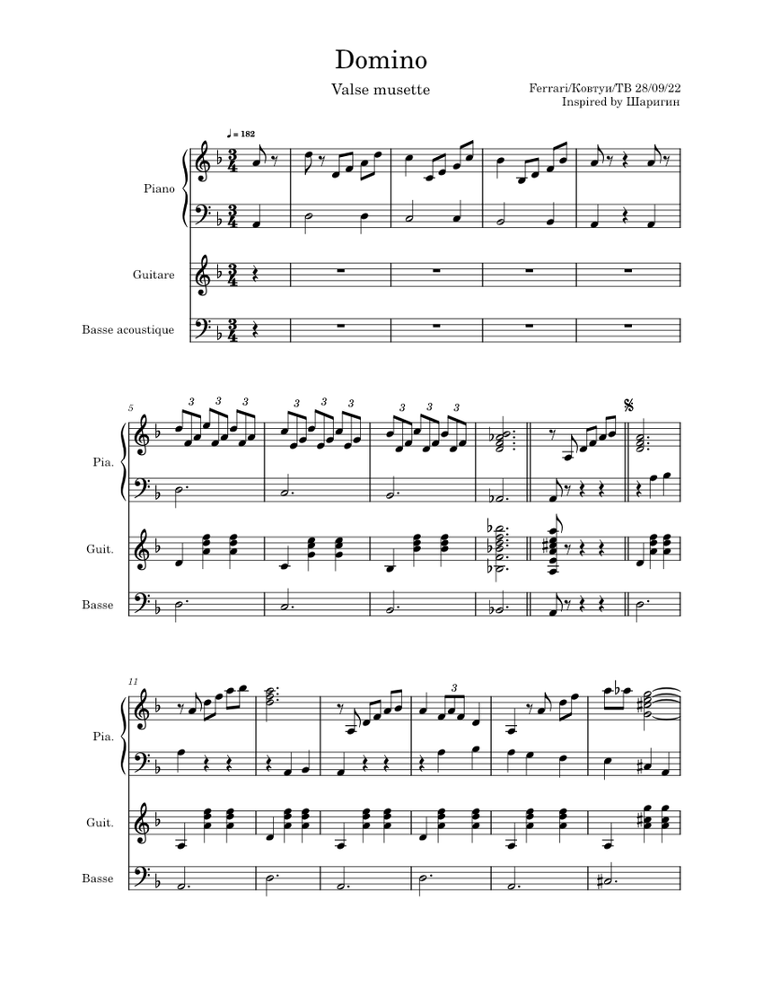 Domino – Louis Ferrari Domino Sheet Music with Chords for Piano, Guitar ...