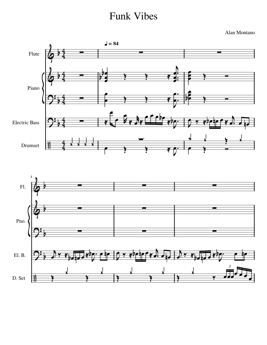 Funk Vibes Sheet music for Piano, Flute, Bass guitar, Drum group (Mixed ...