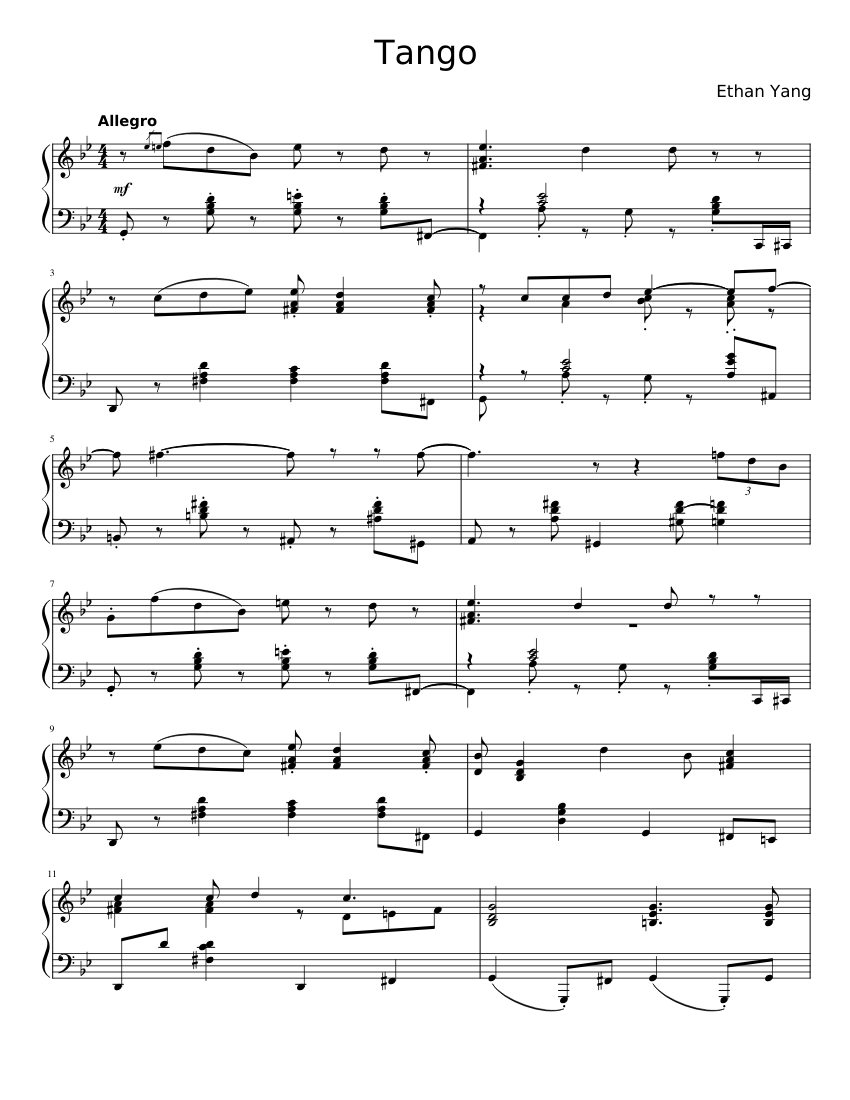 Tango Sheet Music for Piano (Solo) | MuseScore.com