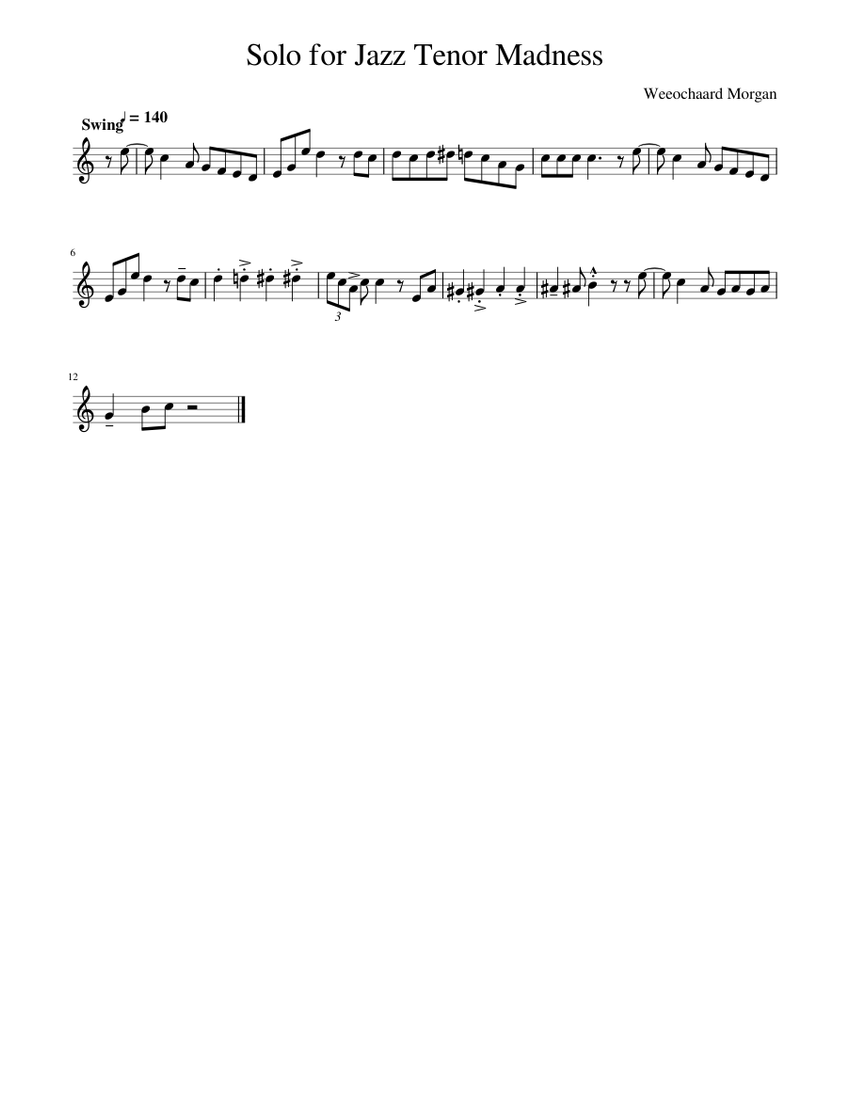Solo for Jazz Tenor Madness Sheet music for Saxophone tenor (Solo ...