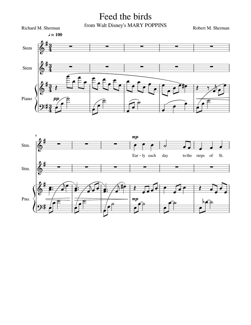 Feed the birds Sheet Music for Piano, Vocals (Mixed Trio) | MuseScore.com