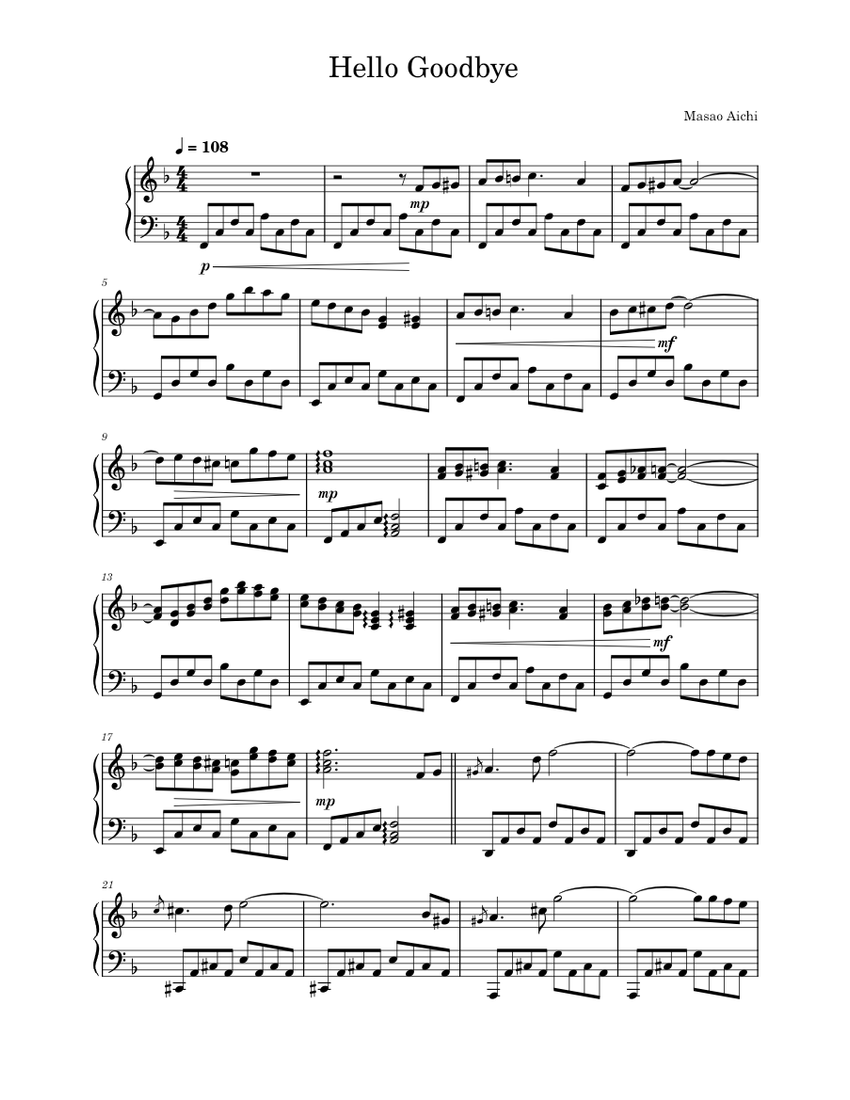 Hello Goodbye Sheet Music for Piano (Solo) | MuseScore.com