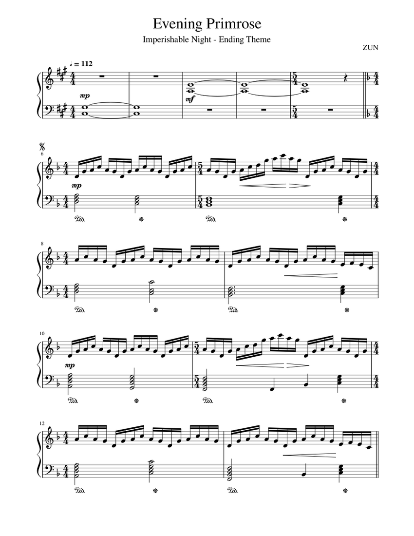 Evening Primrose Sheet Music for Piano (Solo) | MuseScore.com