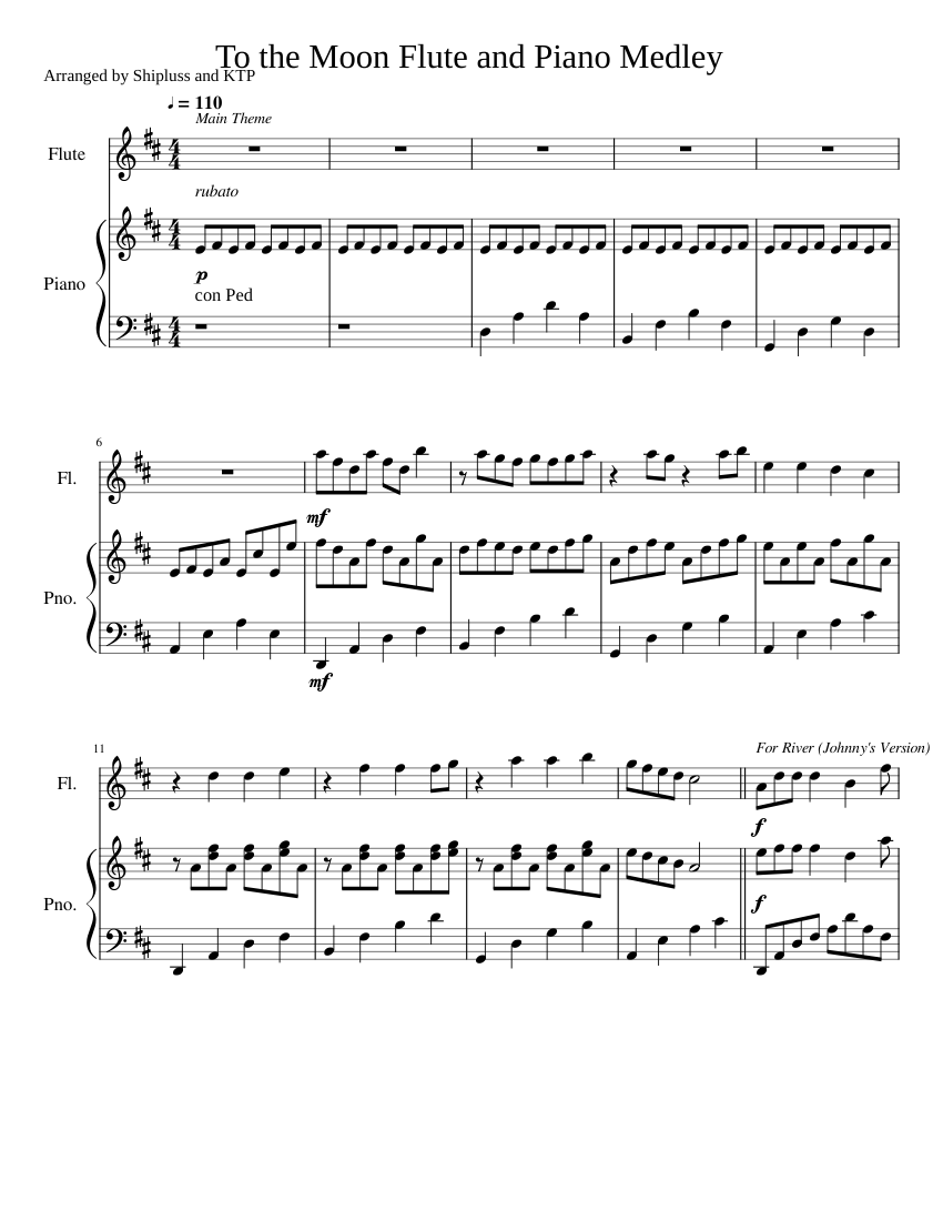 To the Moon Flute and Piano Medley Sheet music for Piano, Flute (Mixed ...