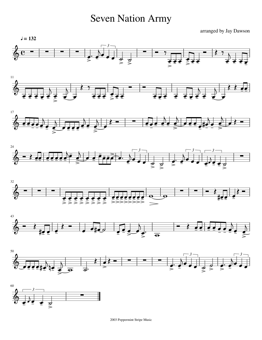 Seven Nation Army Sheet Music for Clarinet bass (Solo) | MuseScore.com