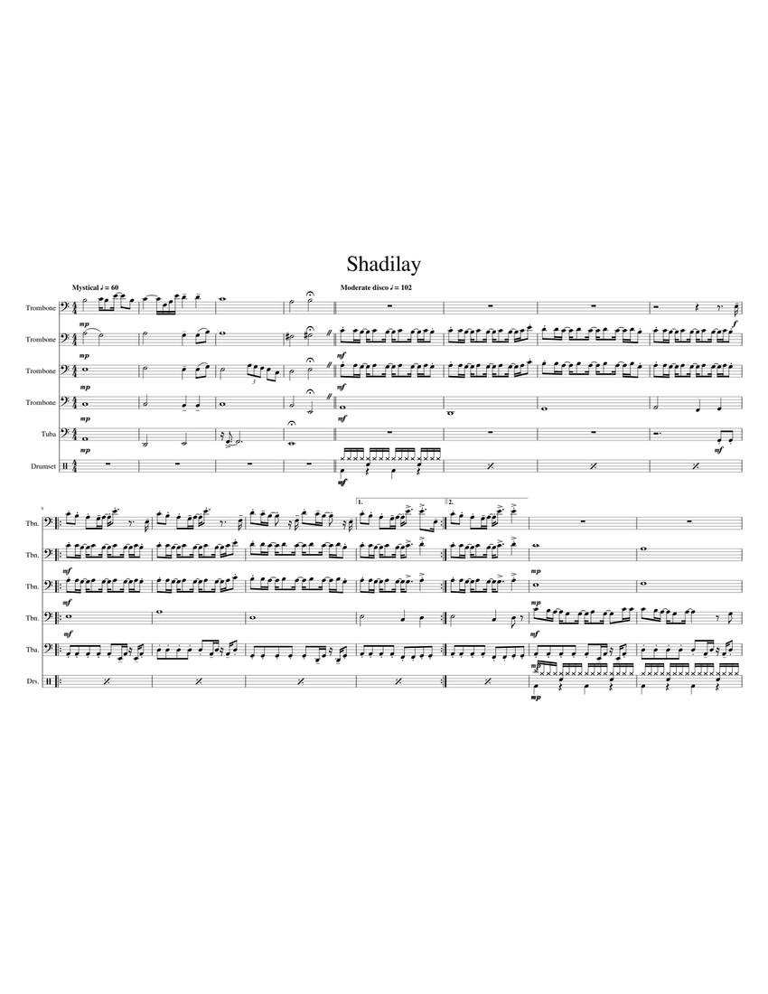 Shadilay Sheet music for Trombone, Tuba, Drum group (Mixed Ensemble ...