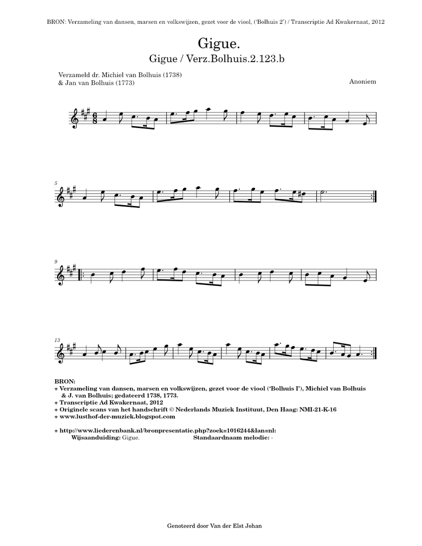 Gigue. (Verz.Bolhuis.2.123.b) Sheet music for Violin (Solo) | Musescore.com
