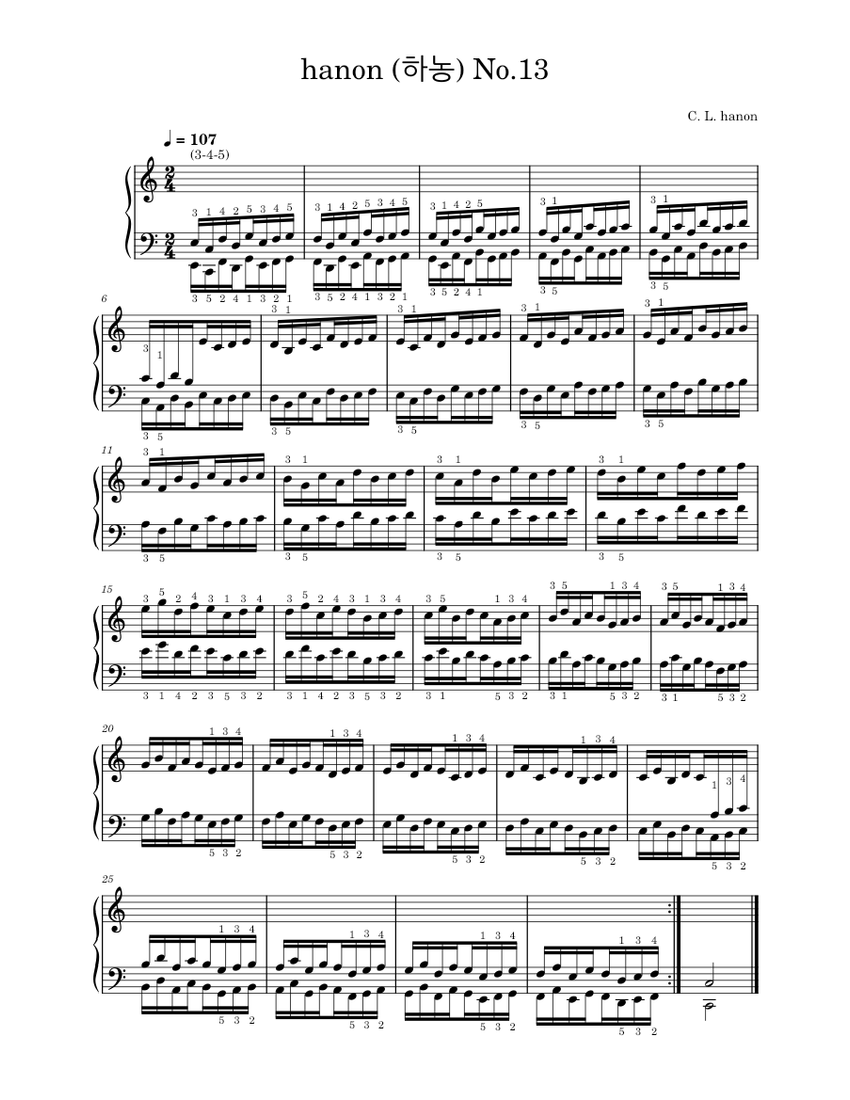 hanon 하농 No.13 Sheet music for Piano (Solo) Easy | Musescore.com