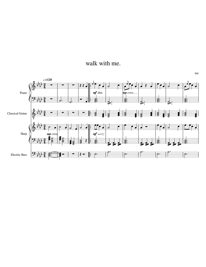 WALK WITH ME Sheet music for Piano, Guitar, Bass guitar, Harp (Mixed ...