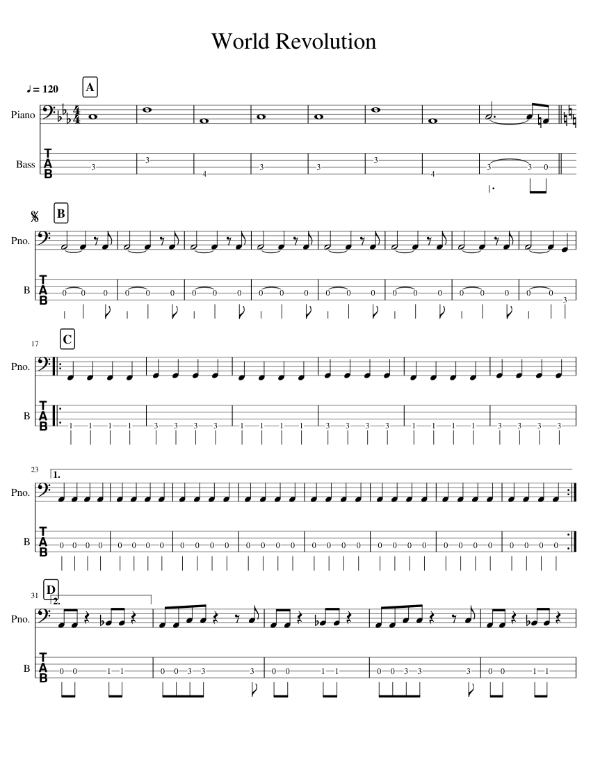 World Revolution bass tab Sheet music for Piano, Bass guitar (Mixed ...