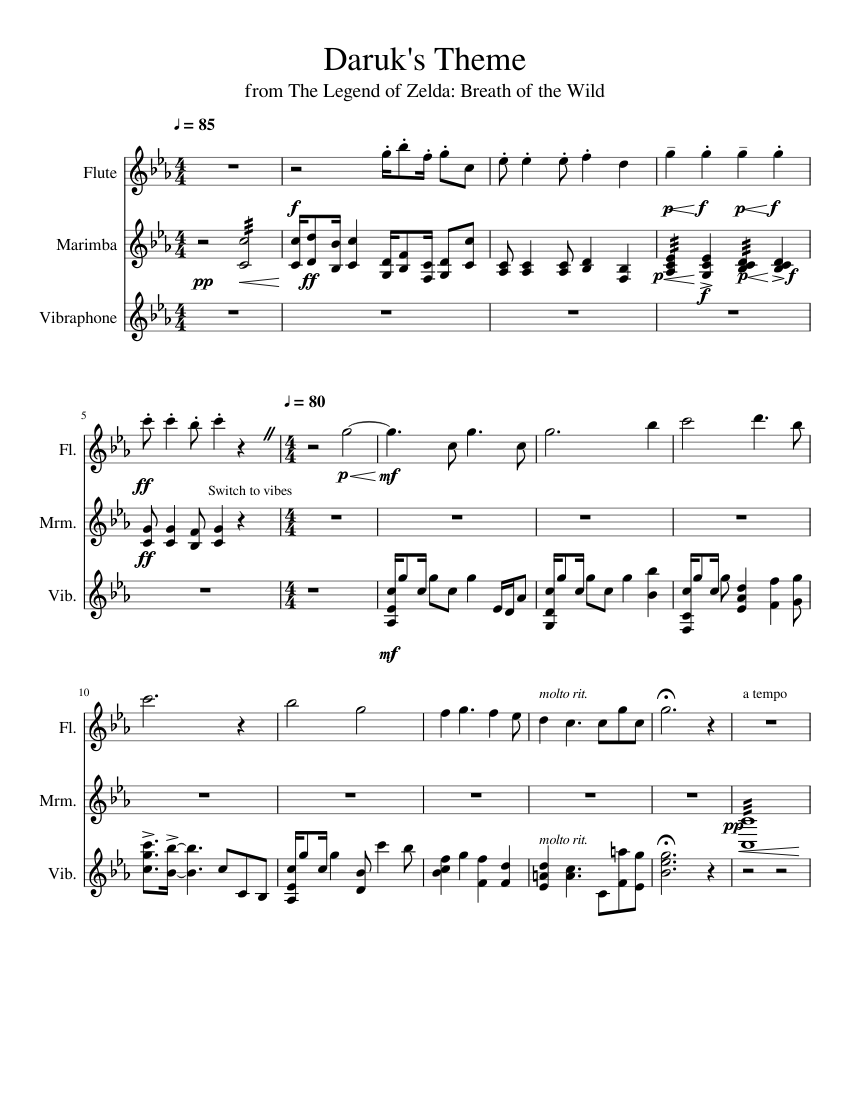 Daruk's Theme Sheet music for Flute, Vibraphone, Marimba (Mixed Trio ...