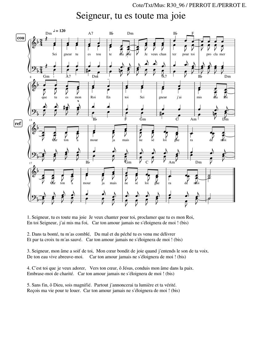 Seigneur tu es toute ma joie-R30-96-DP-SATB Sheet Music for Piano (SATB) Easy | MuseScore.com