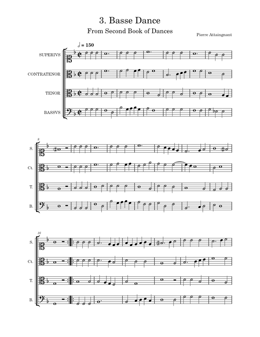 Basse Dance 3; Second Book of Dances – Pierre Attaingnant Sheet Music ...