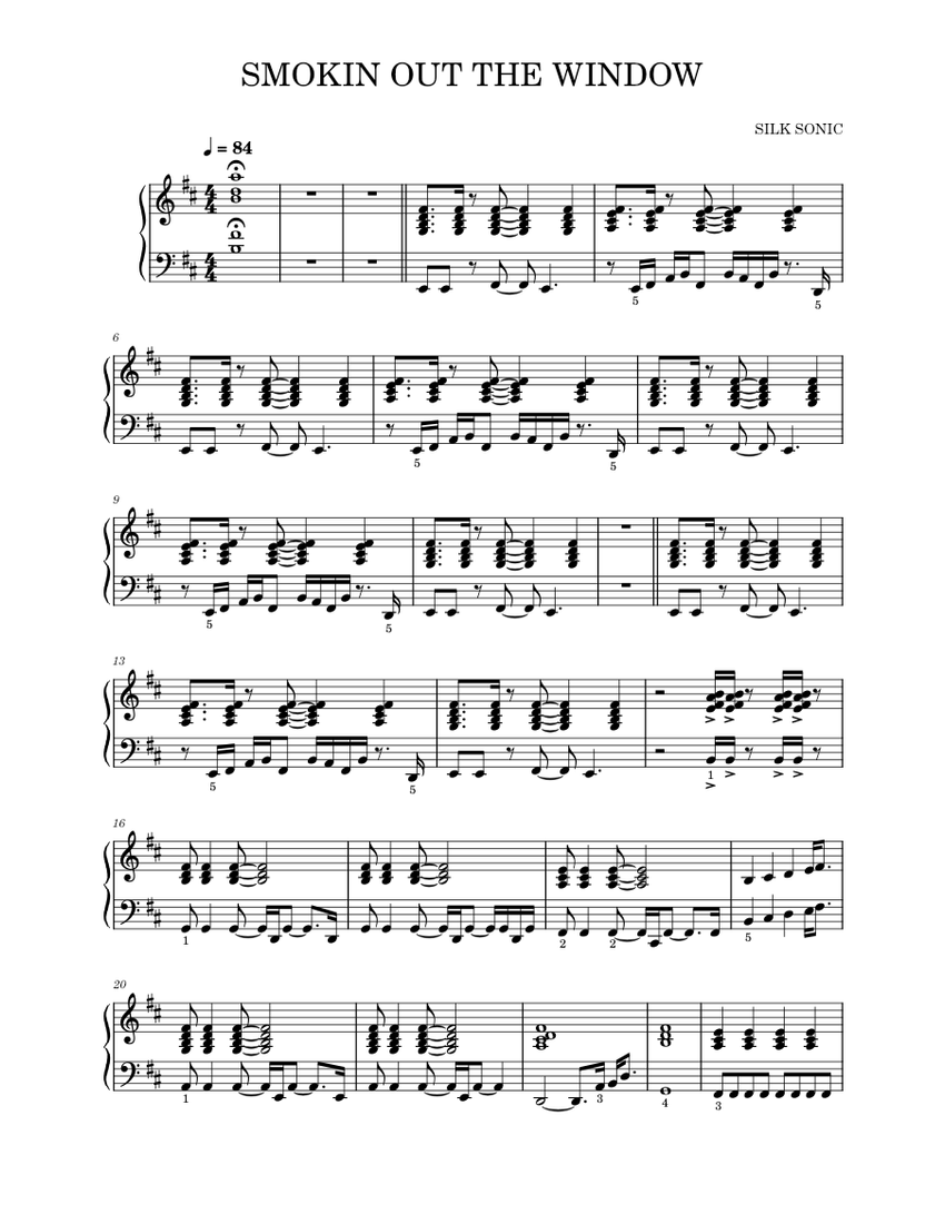 Smoking Out The Window – Bruno Mars SMOKIN_OUT_THE_WINDOW Sheet Music ...