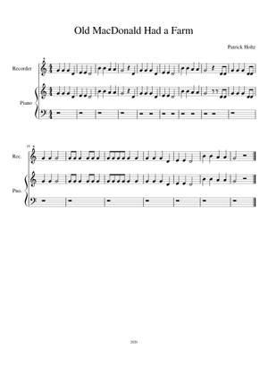 Old Mcdonald On Recorder Notes 👉 Old Macdonald Had A Farm Sheet