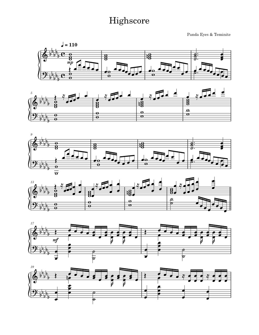 Highscore – Panda Eyes & Teminite Sheet music for Piano (Solo ...