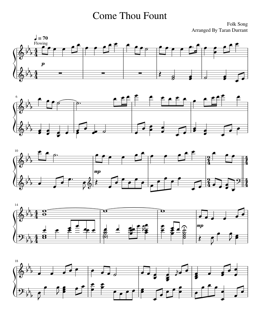 Come Thou Fount Of Every Blessing – LDS Hymns Sheet Music for Piano ...