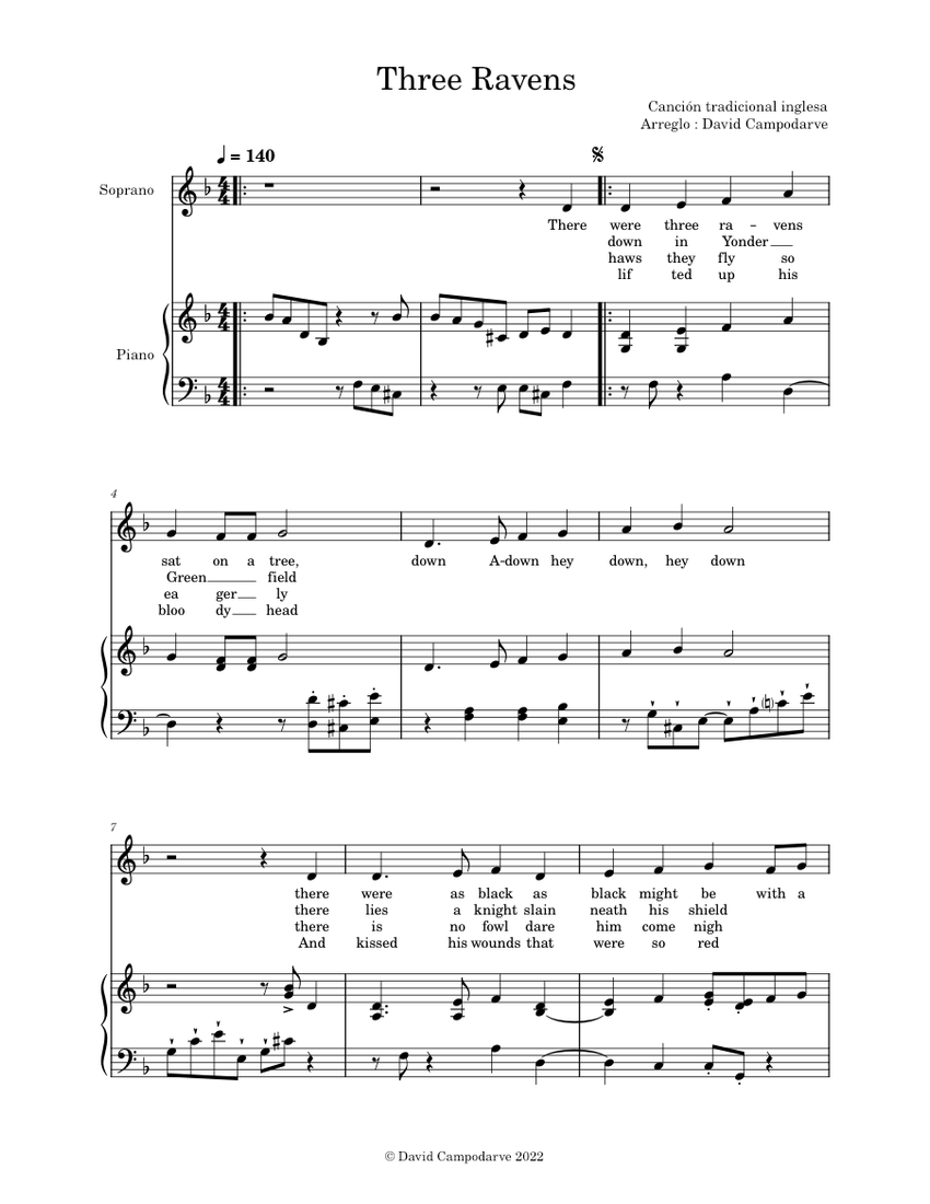 The Three Ravens – Misc tunes The Three Ravens Sheet Music for Piano ...