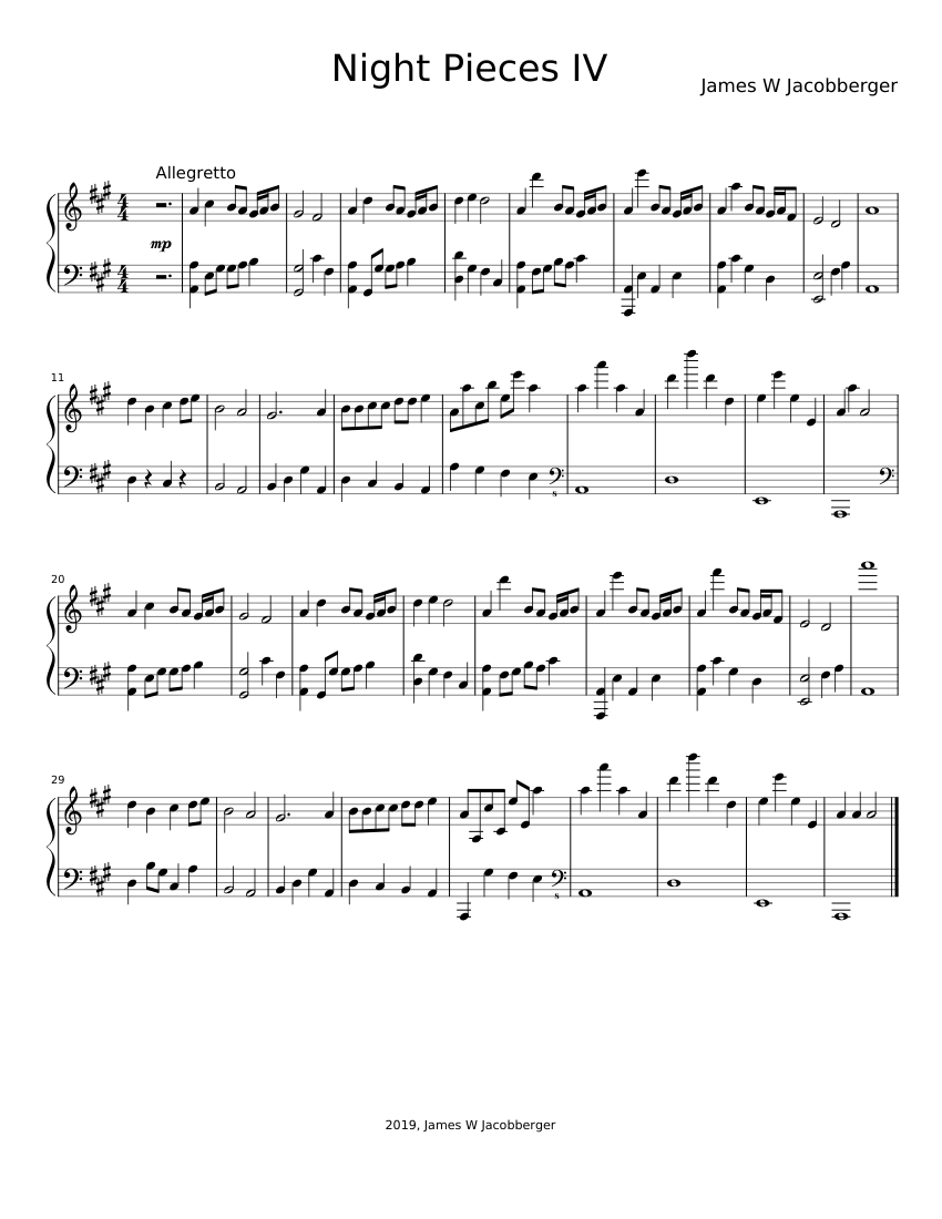Night Pieces IV Sheet music for Piano (Solo) Easy | Musescore.com