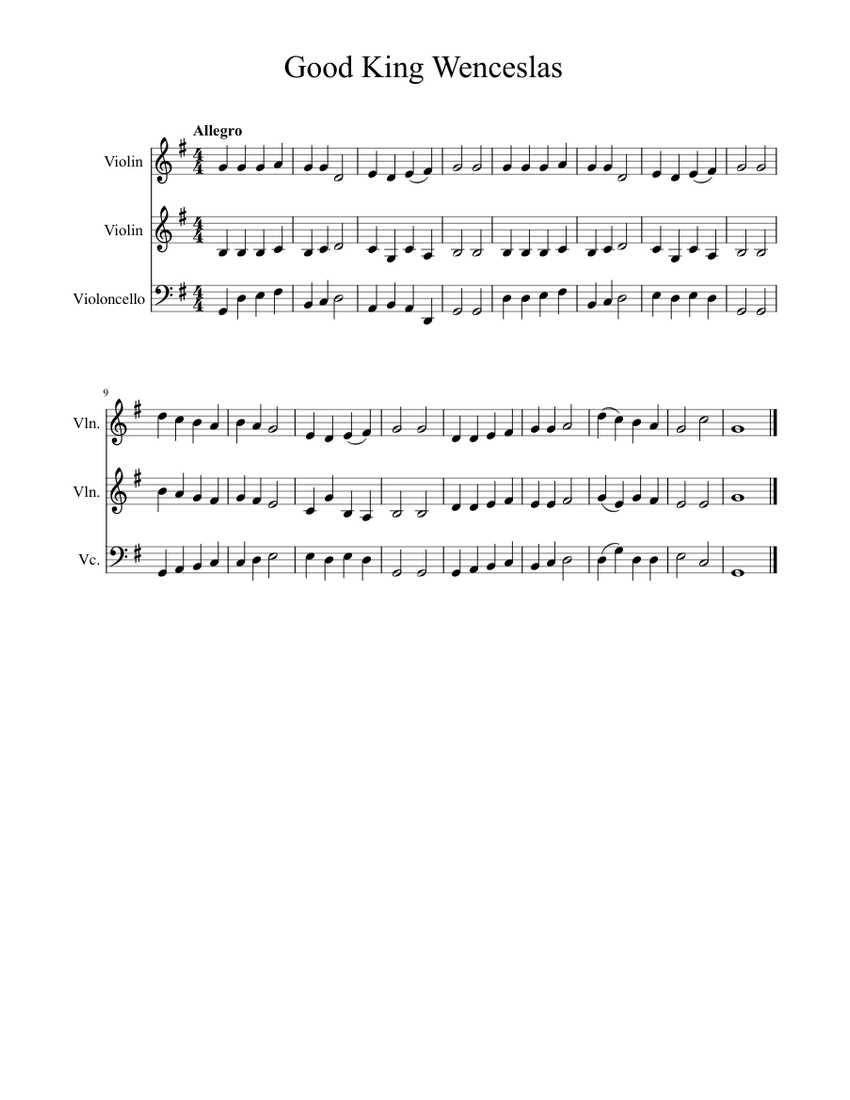 Good_King_Wenceslas Sheet music for Violin, Cello (Mixed Trio ...
