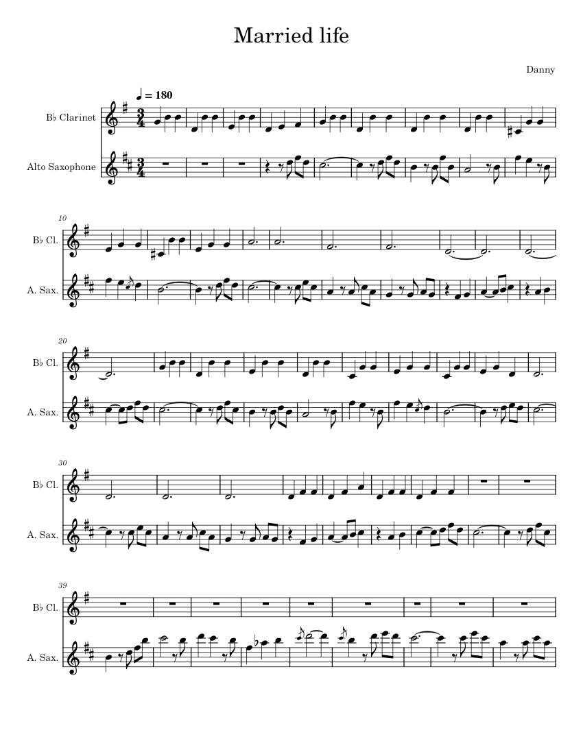Married life Sheet music for Clarinet in b-flat, Saxophone alto (Mixed ...