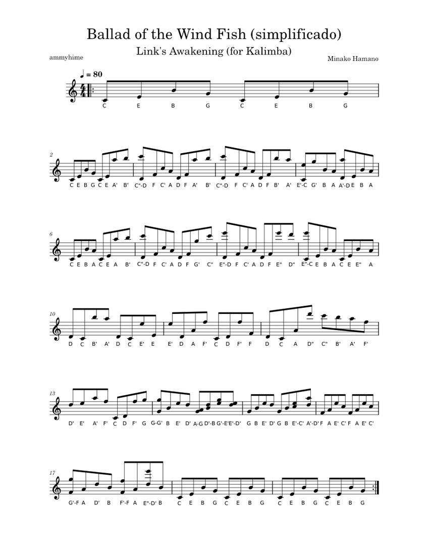Link's Awakening - Ballad of the Wind Fish Sheet music for Piano (Solo ...